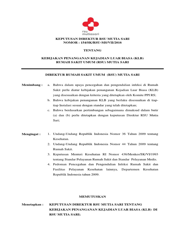 SK Kebijakan Penanganan KLB | PDF