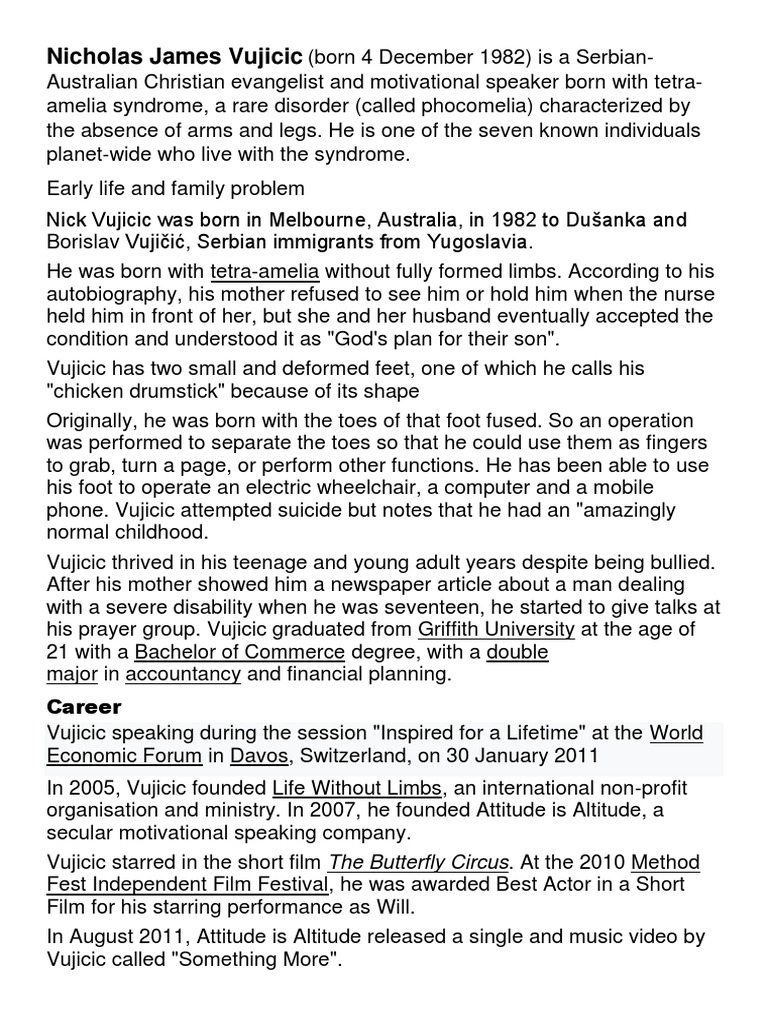 Nicholas James Vujicic | PDF | Religious Faiths | Abrahamic Religions