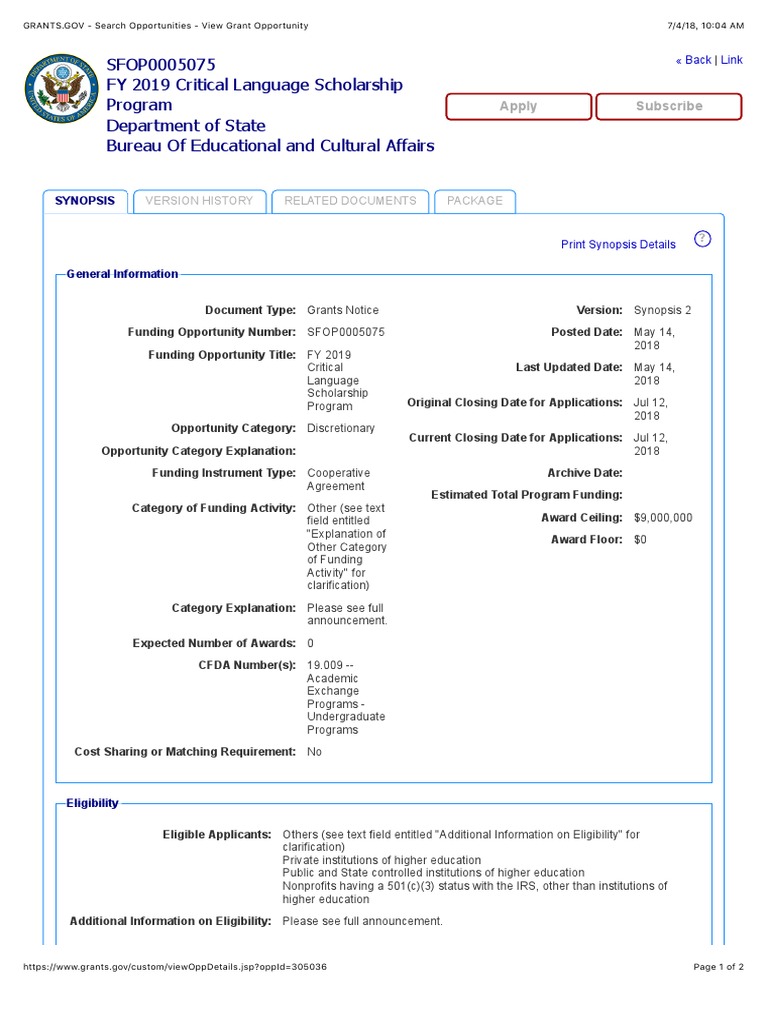 US State Department - FY 2019 Critical Language Scholarship Program ...