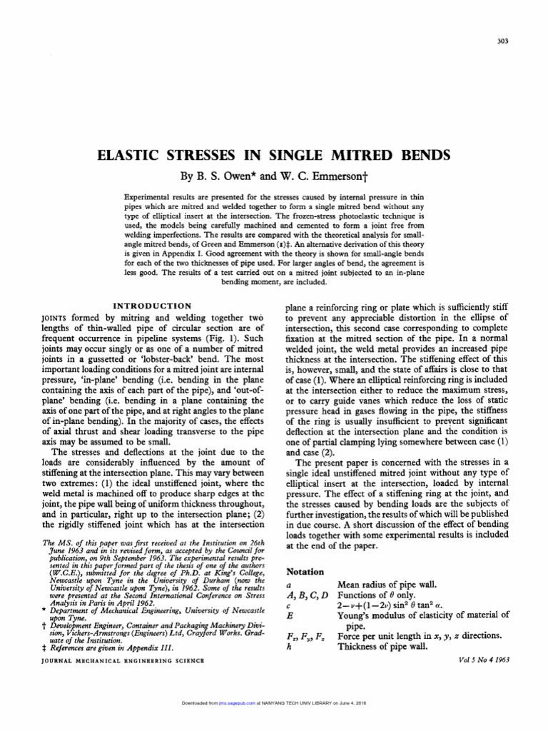 Elastic Stresses in Single Mitred Bends | PDF | Stress (Mechanics ...