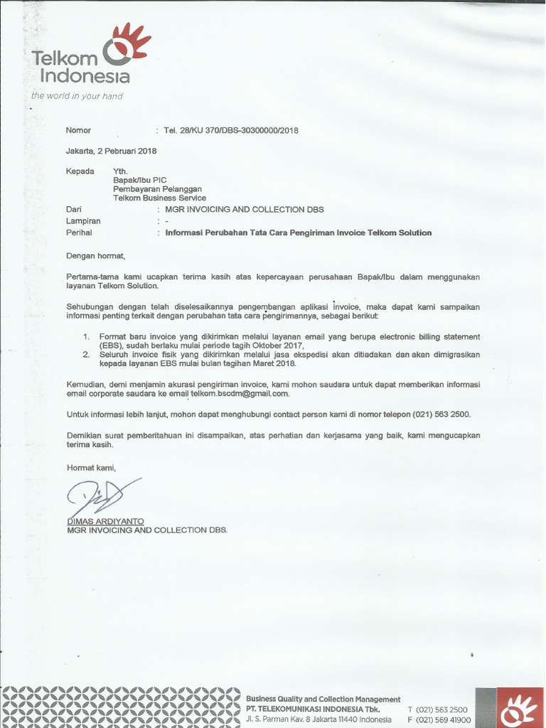 Surat Perubahan Format Invoice Feb | PDF