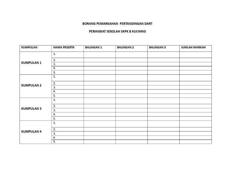 Borang Pemarkahan Pertandingan Dart | PDF