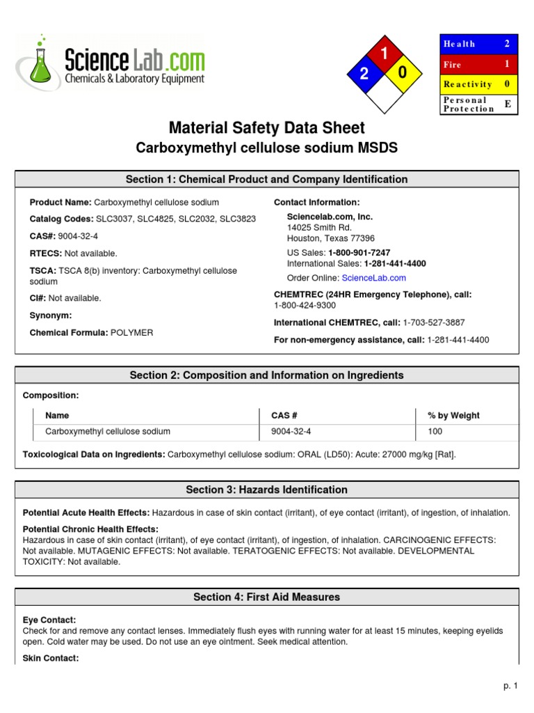 Msds CMC PDF | PDF | Toxicity | Personal Protective Equipment