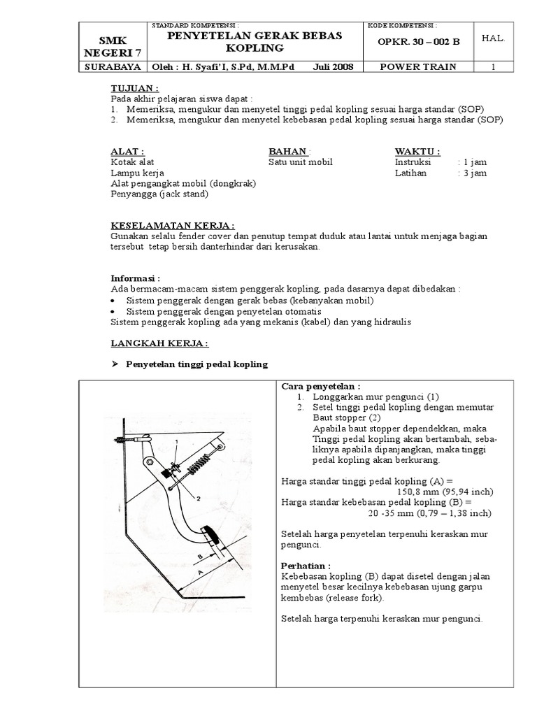 Penyetelan Tinggi Pedal Kopling Mobil | PDF