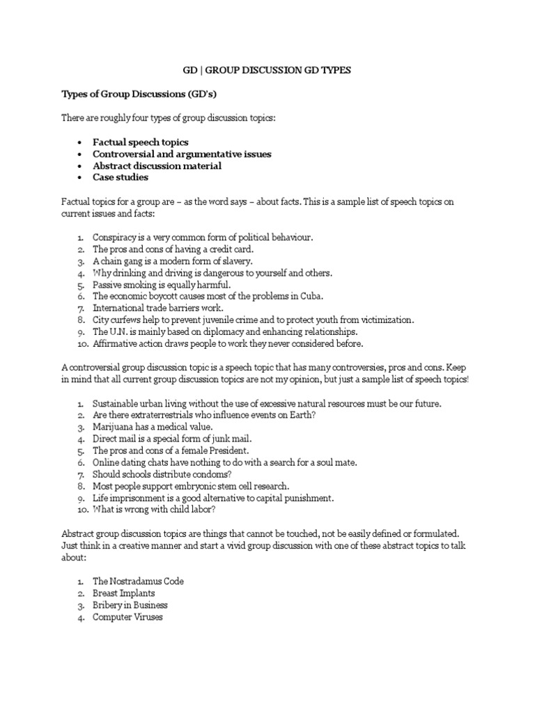 GD - Group Discussion GD Types Types of Group Discussions (GD'S ...