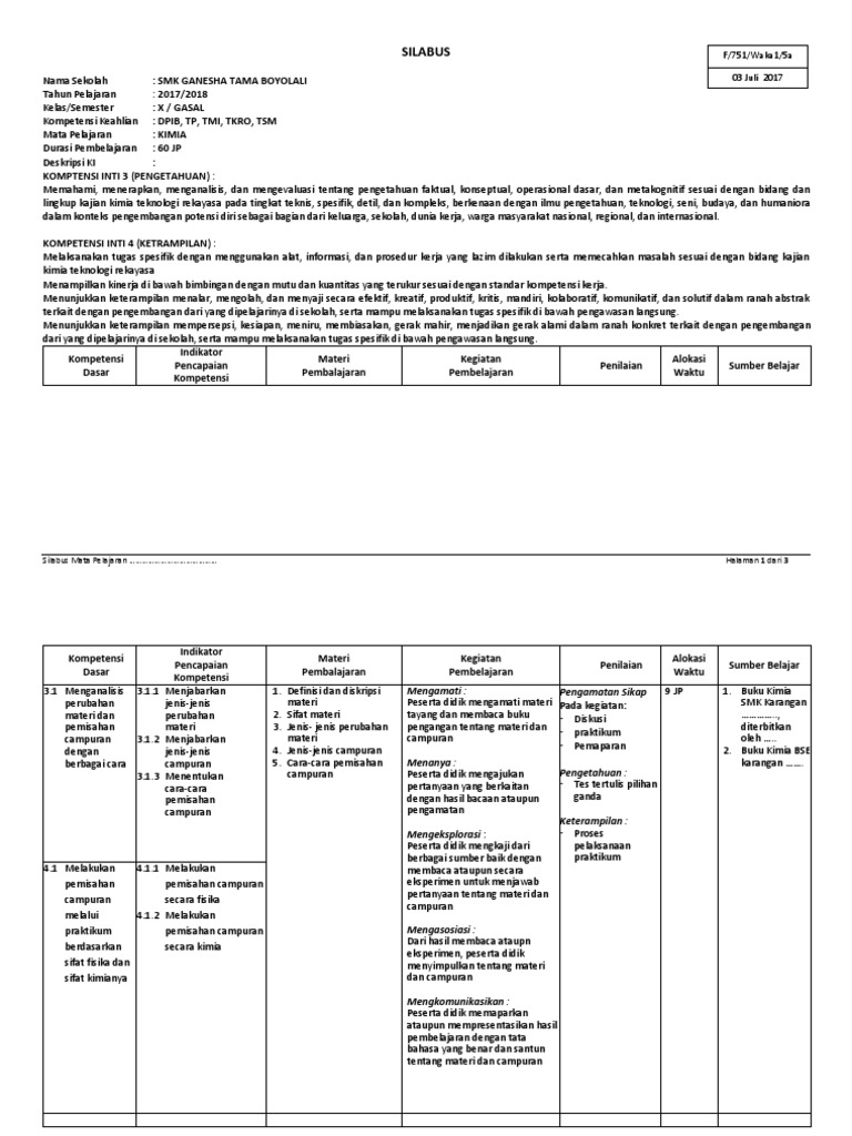 Contoh Silabus 2 | PDF