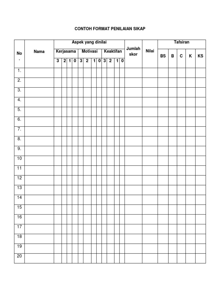 Contoh Format Penilaian Sikap | PDF