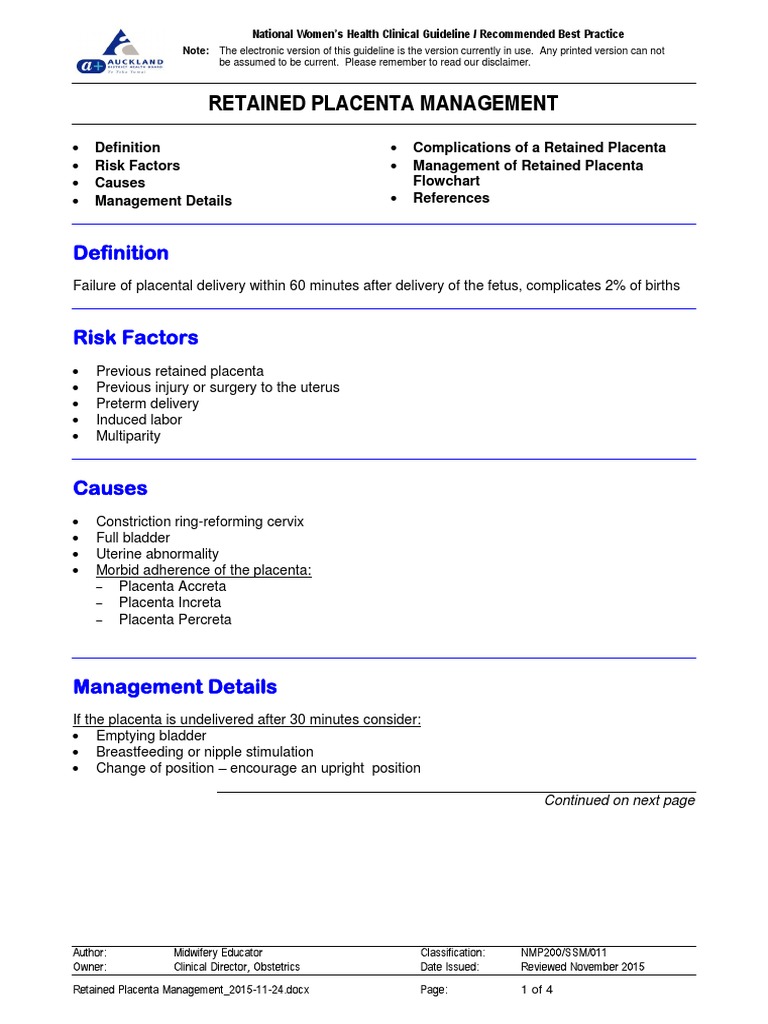 Retained Placenta Management Guidelines | PDF | Postpartum Period ...