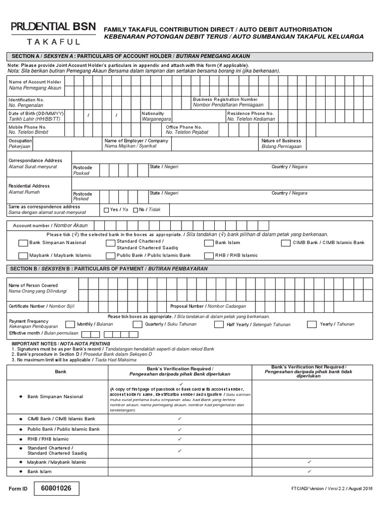 Auto Debit Form | PDF