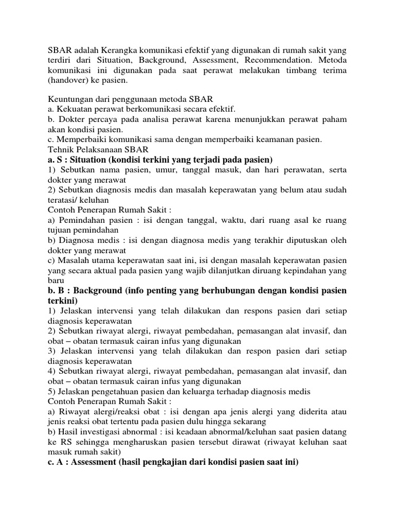 Komunikasi Efektif untuk Keselamatan Pasien: Metode SBAR dalam Praktik ...