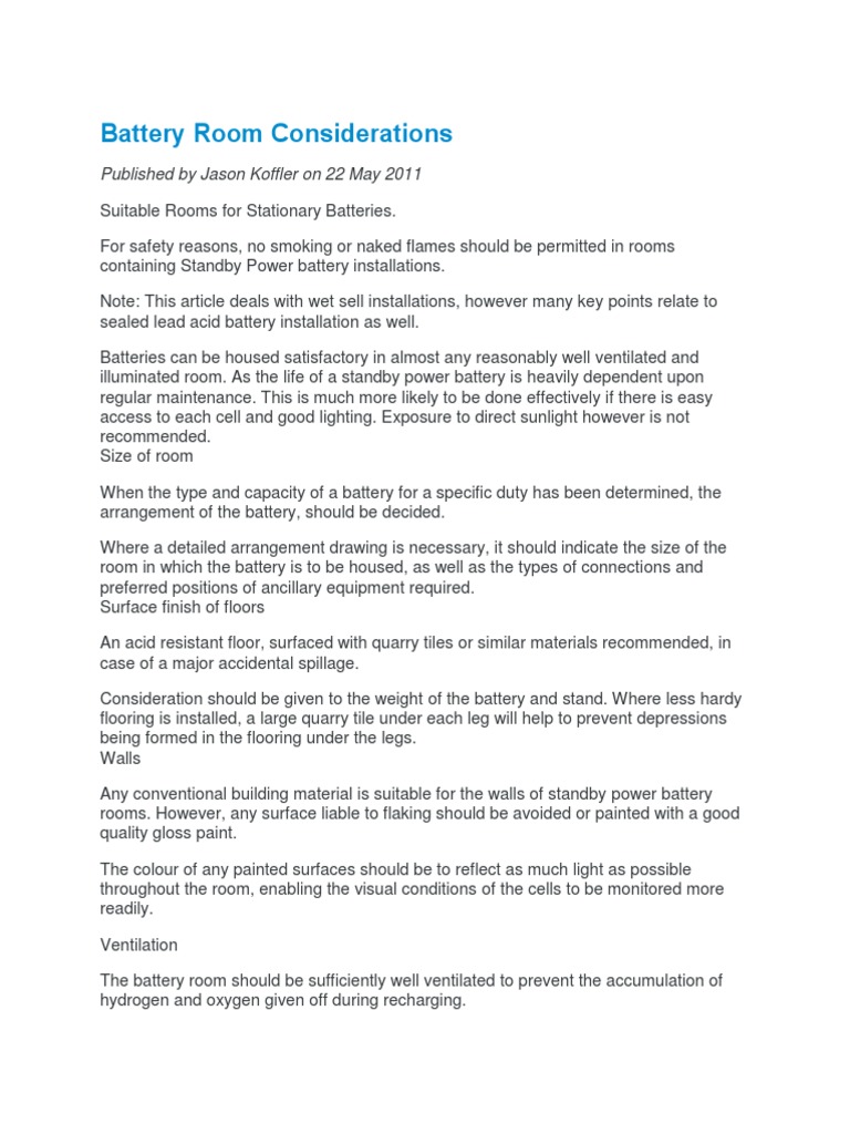 Battery Room Considerations | PDF | Building Engineering | Nature