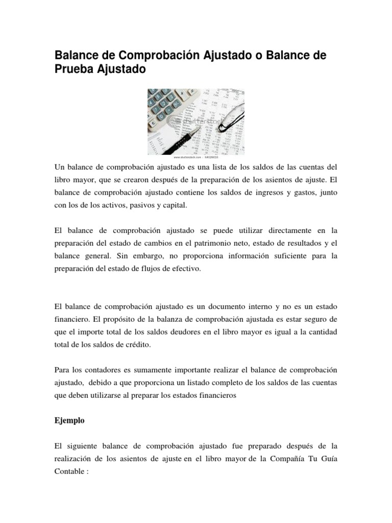Balance de Comprobación Ajustado o Balance de Prueba Ajustado | PDF | Hoja de balance | Contabilidad