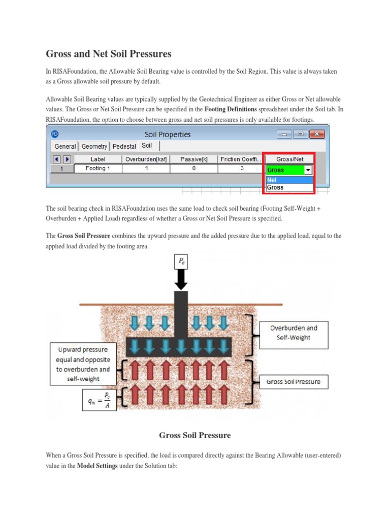 Gross vs Net Soil Bearing Pressures | PDF | Soil | Weight