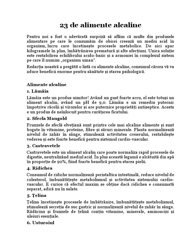 Tabel - Alimente Alcaline Şi Alimente Acide | PDF