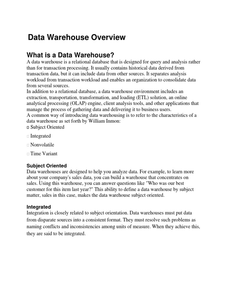 1 DWH Concepts | Download Free PDF | Data Warehouse | Databases