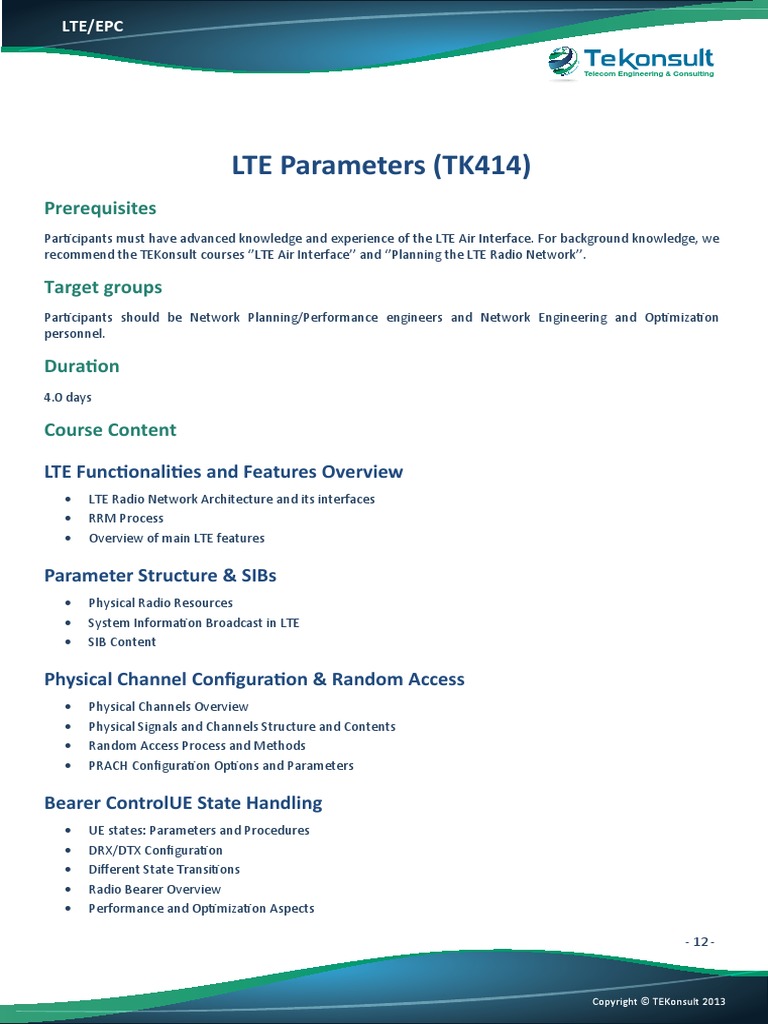 LTE Parameters (TK414) PDF | PDF | Mimo | Lte (Telecommunication)