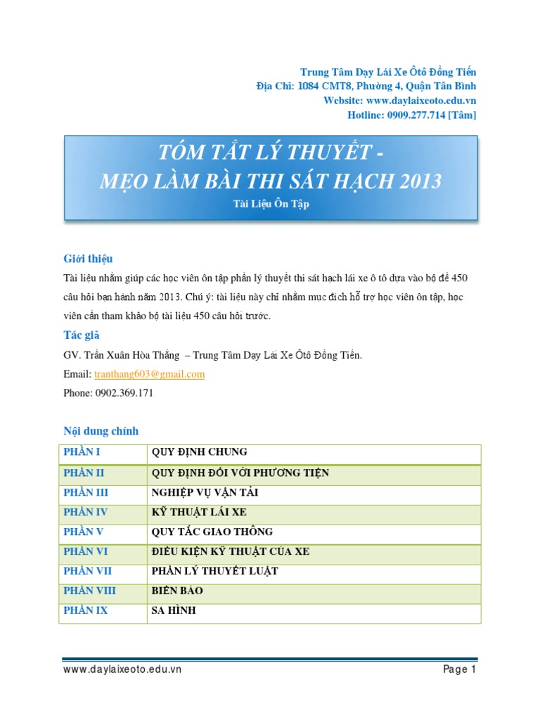 Tom Tat Ly Thuyet Meo Lam Bai Thi Sat Hach PDF | PDF