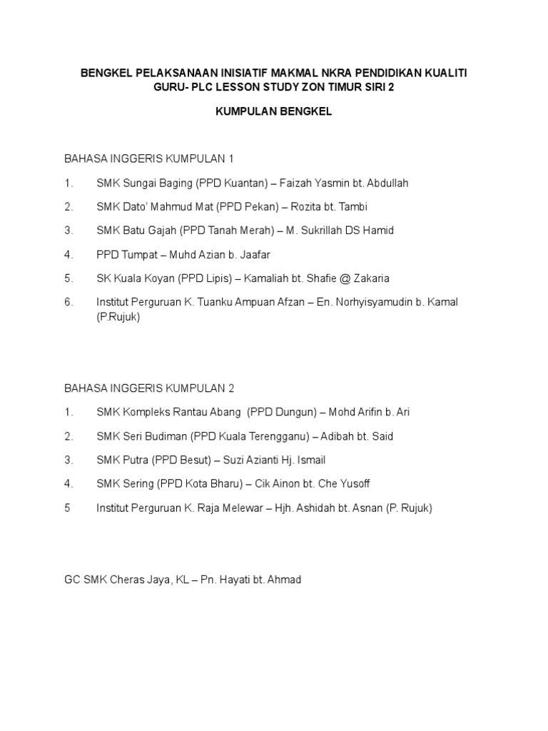 Bengkel Pelaksanaan Inisiatif Makmal Nkra Pendidikan Kualiti Guru | PDF