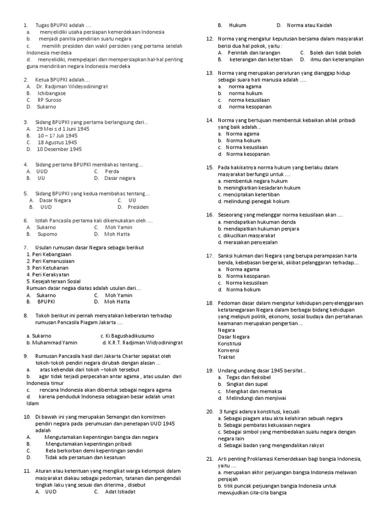 SoaL Latihan Persiapan Ulangan Akhir Semester PKN | PDF