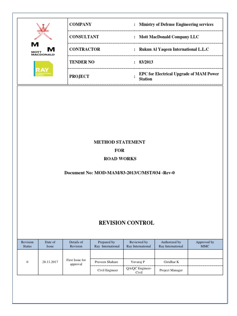 Method Statement For Road Works | PDF | Construction Management | Road ...