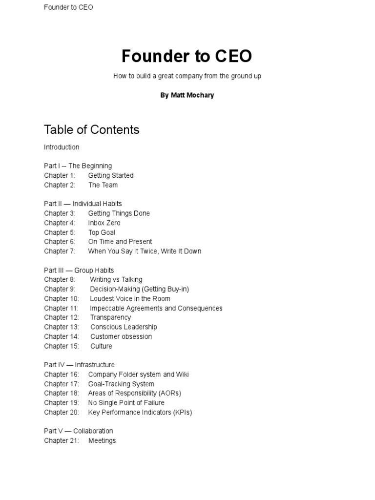 Founder To CEO (Matt's Book For Startups) | Download Free PDF | Meal ...