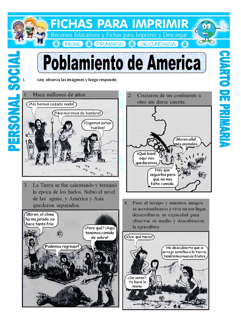 Ficha Poblamiento de America para Cuarto de Primaria | PDF