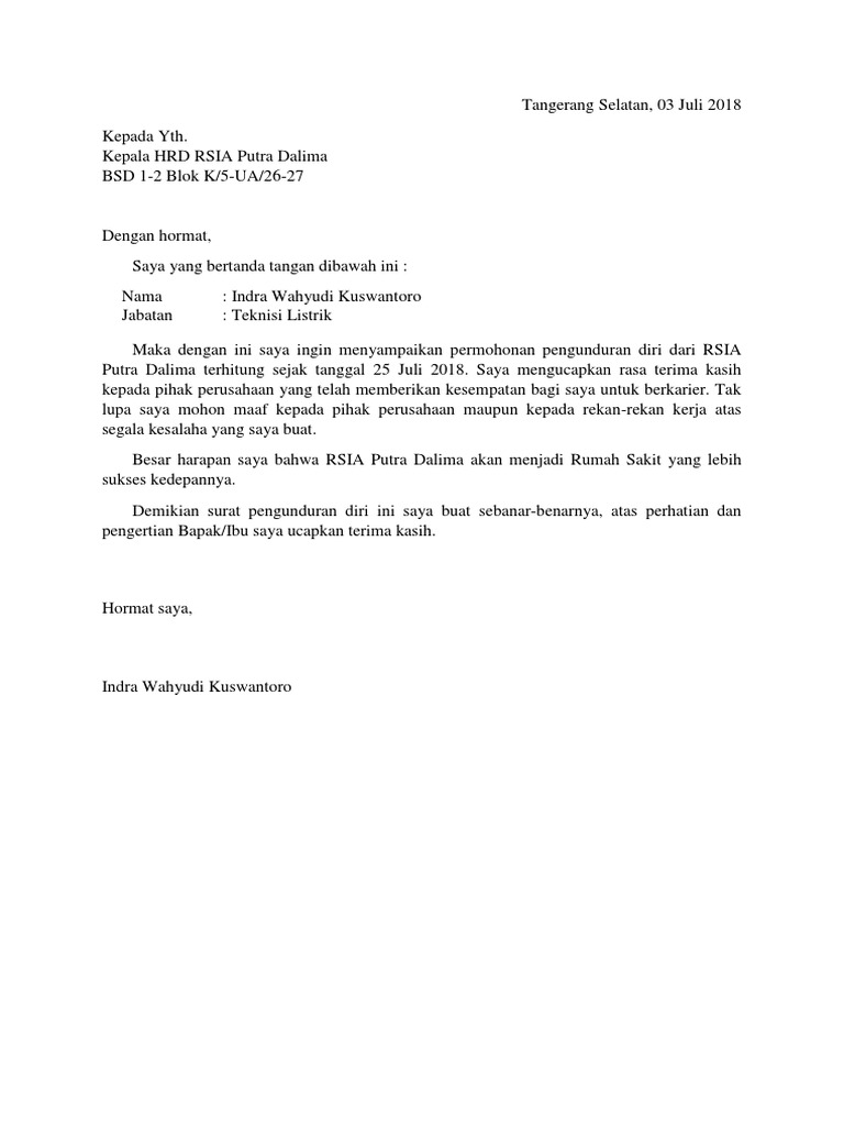 Contoh Surat Resign | PDF | Karier & Perkembangan | Bisnis