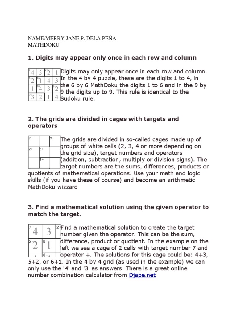 MathDoku Puzzle Rules & Tips | PDF | Teaching Methods & Materials