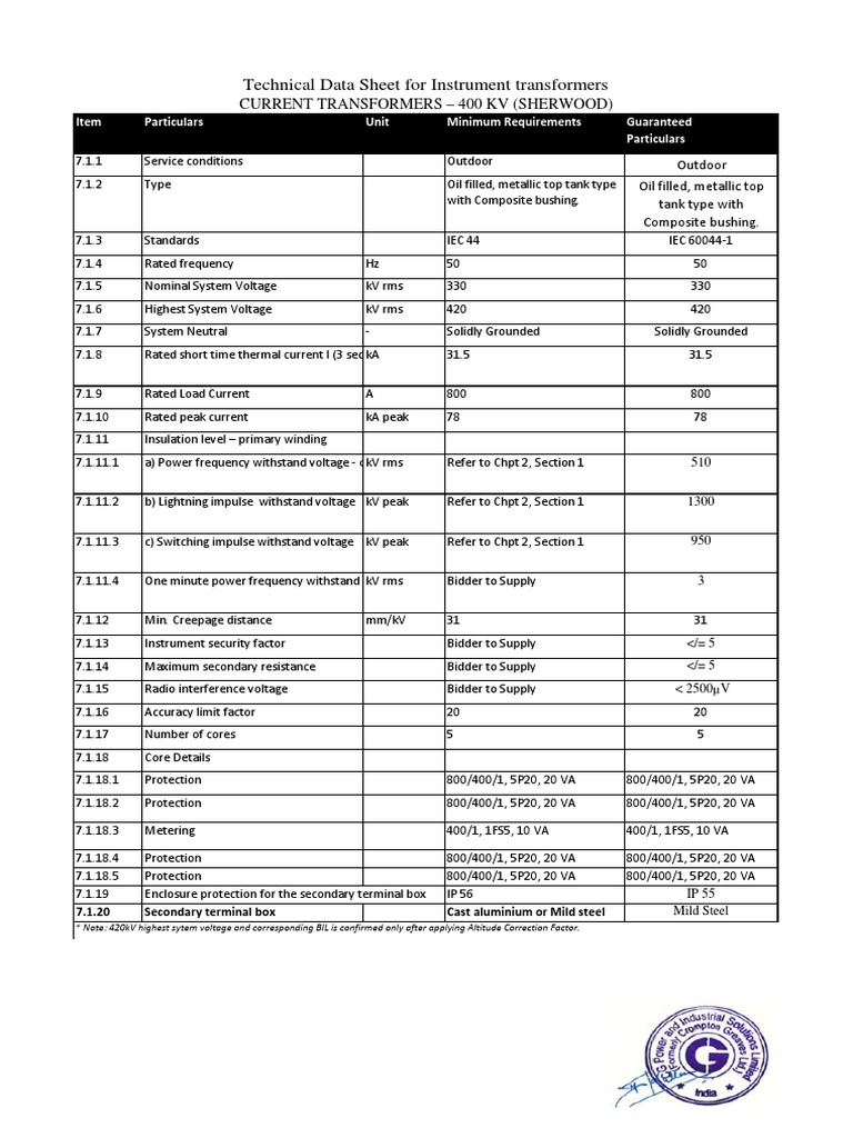 Instrument Transformer GTP | PDF | Transformer | Insulator (Electricity)