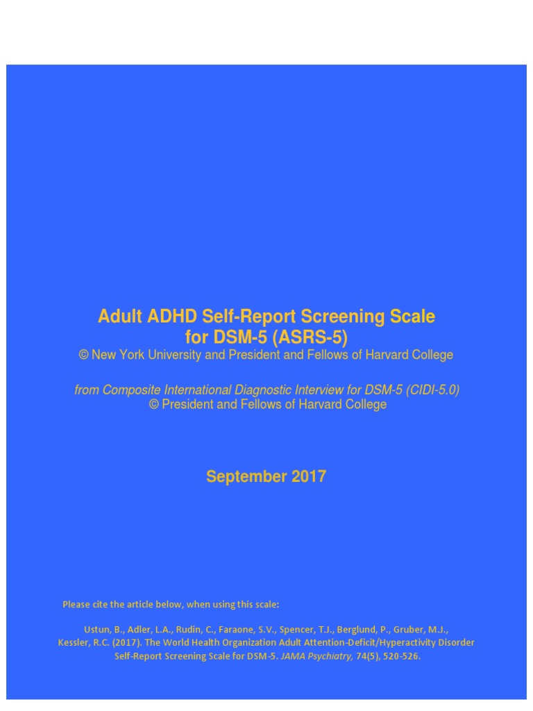 ASRS 5 English | Adult Attention Deficit Hyperactivity Disorder | Attention Deficit ...