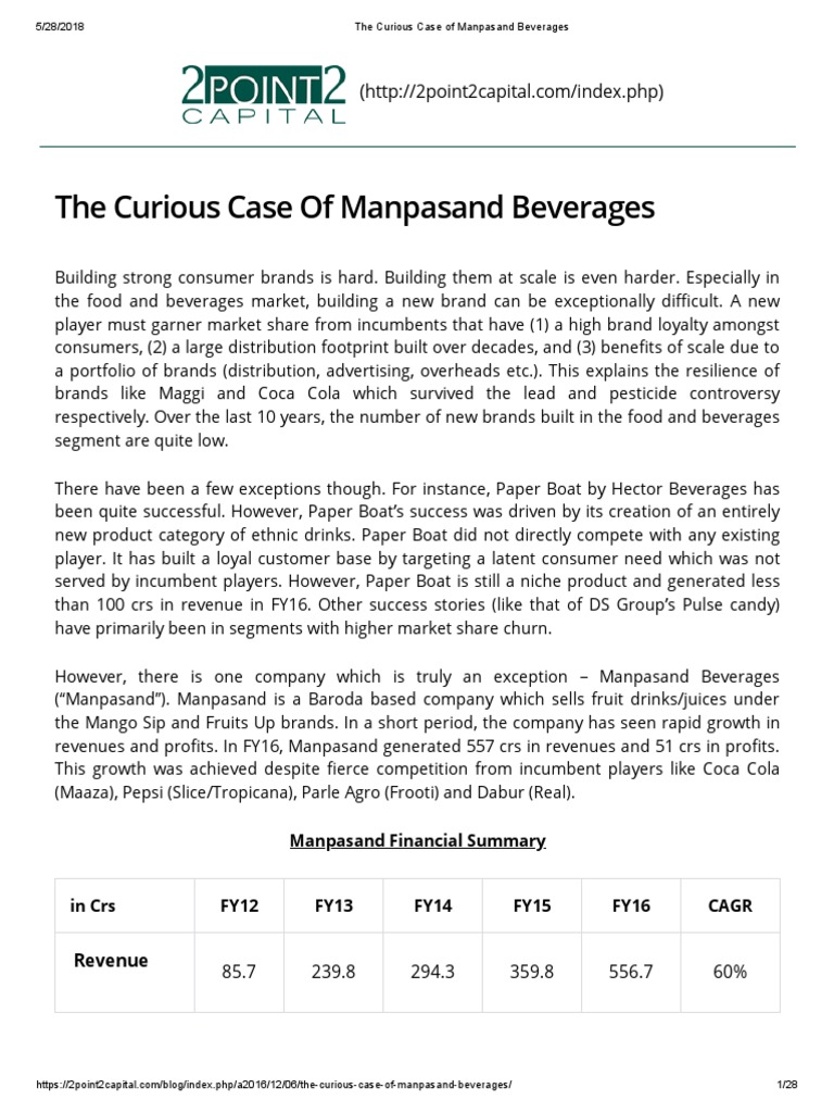 The Curious Case of Manpasand Beverages | PDF | Brand | Retail