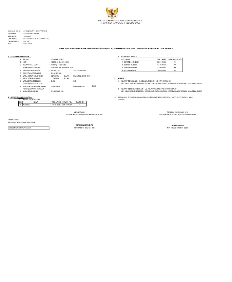 Format DPCP Pensiun PNS 2024 | PDF