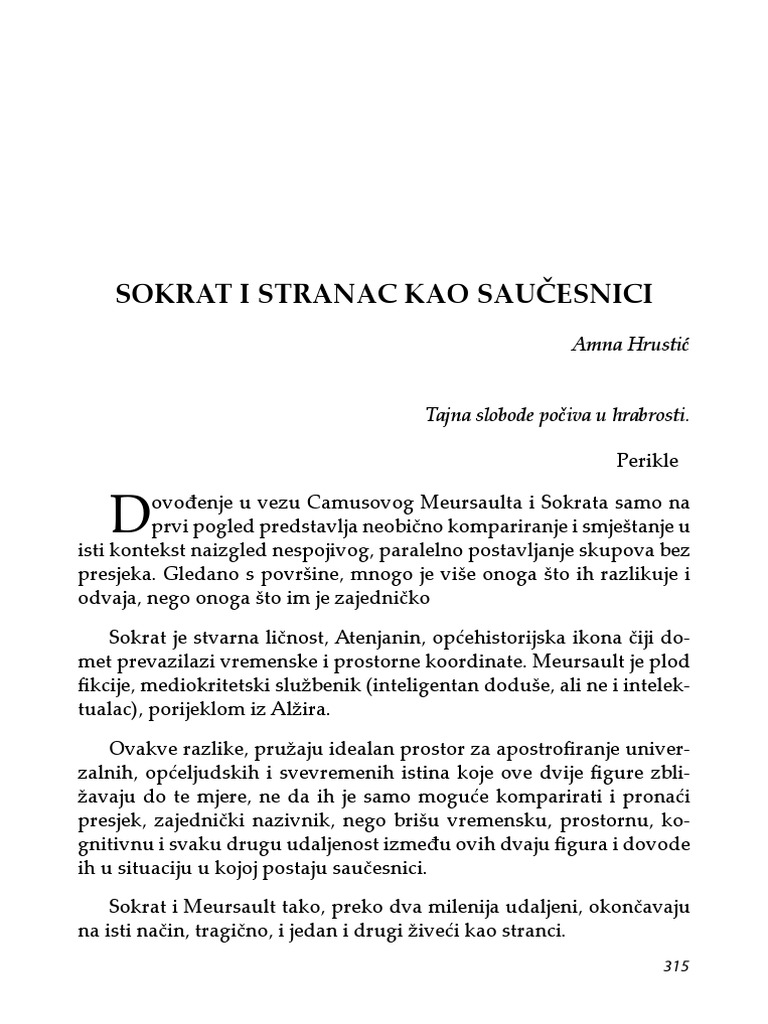 Sokrat I Stranac Kao Saučesnici - Amna Hrustić | PDF
