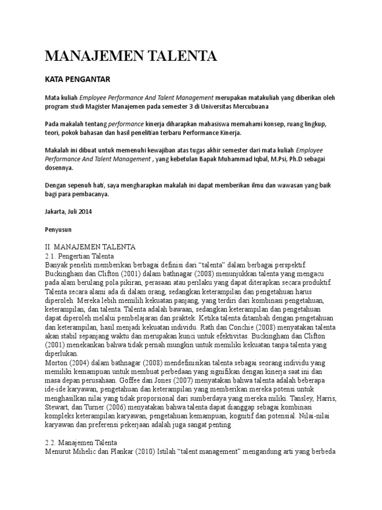 Contoh Makalah Talent Anwar | PDF