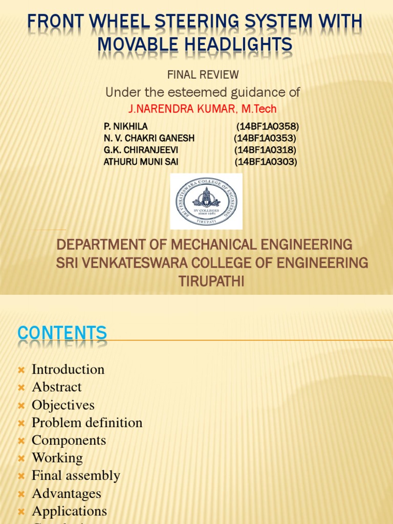 Front Wheel Steering System With Movable Headlights: Under The Esteemed ...