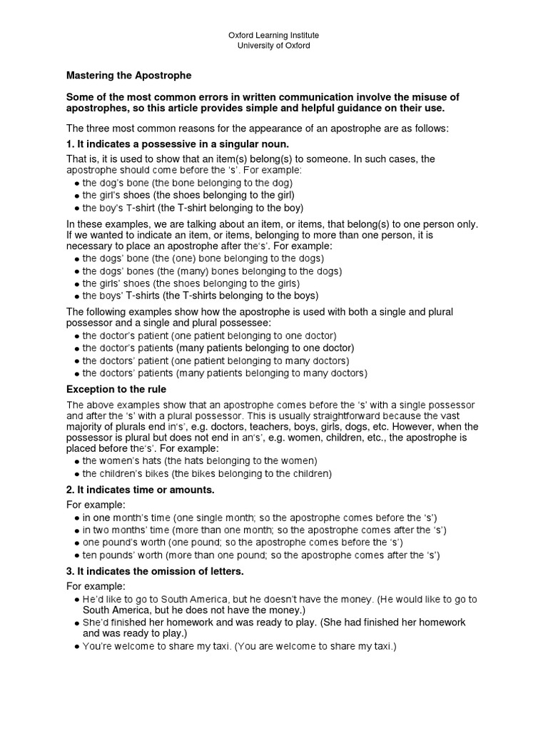Mastering Apostrophe Usage Guide | PDF | Onomastics | Language Mechanics