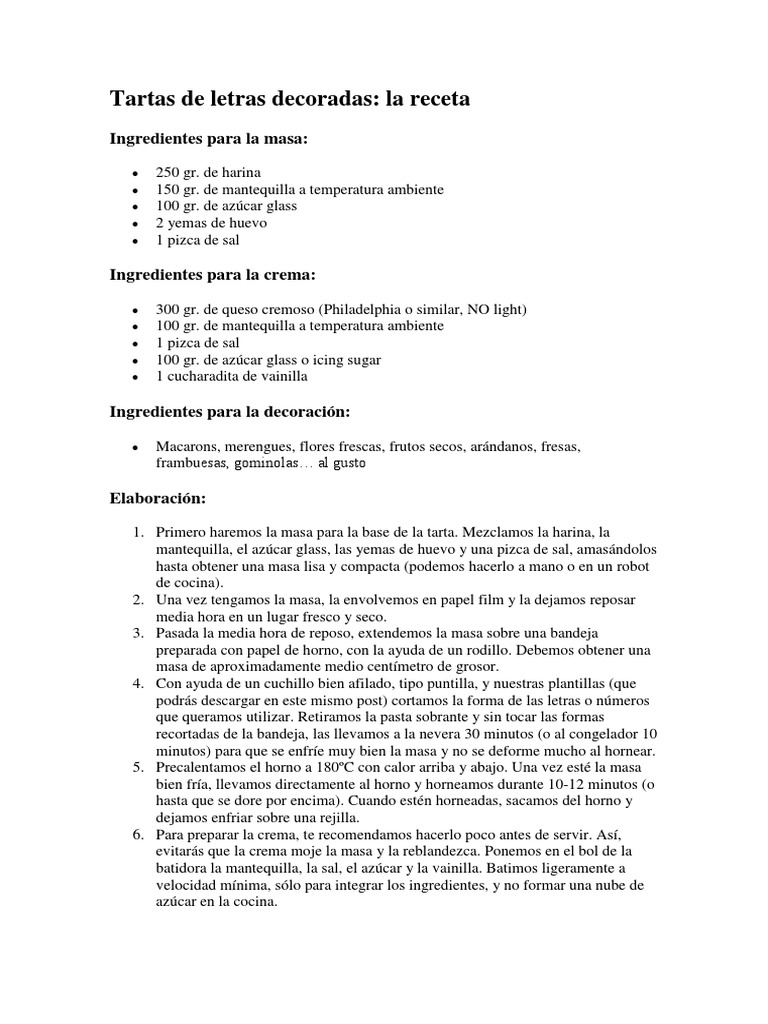 Tartas de Letras Decoradas: Receta y Tips | PDF | Crema | Macarrón