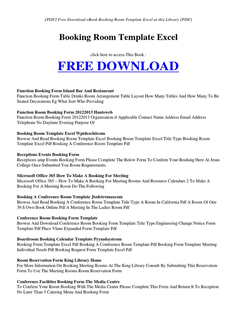 Free Meeting Room Booking Template Excel | PDF | Microsoft Excel | E Books