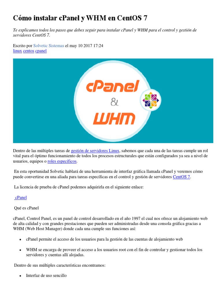Cómo Instalar CPanel y WHM en CentOS 7 | PDF | Perl | Servidor (Computación)