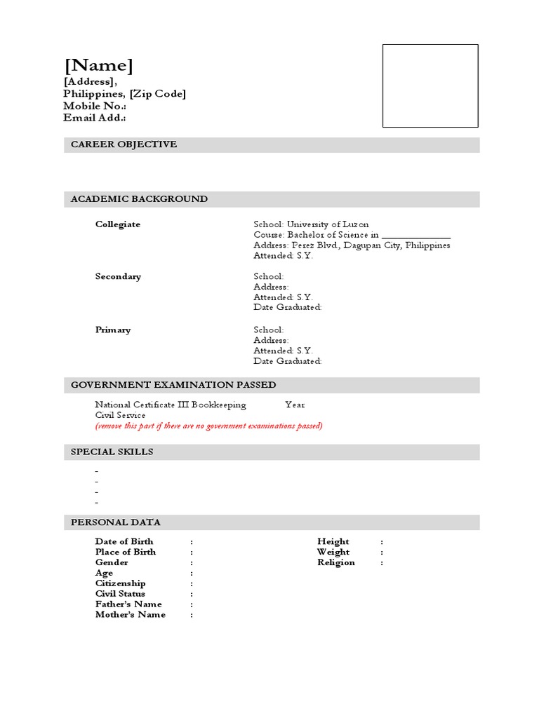 (Name) : (Address), Philippines, (Zip Code) Mobile No.: Email Add ...