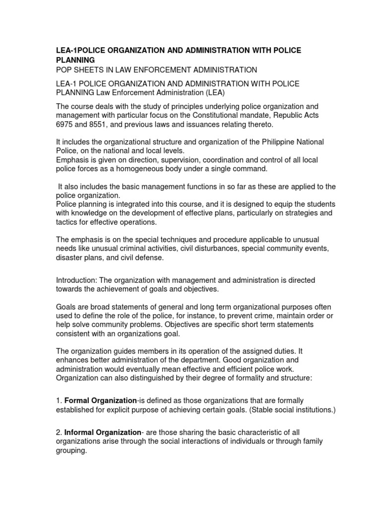 Police Organization and Administration With Police Planning | PDF ...