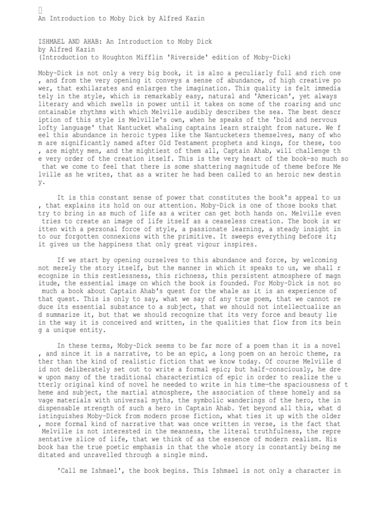 An Introduction To Moby Dick by Alfred Kazin Copiar | PDF | Ishmael ...