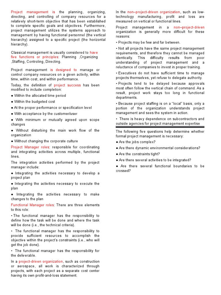 Project Management Is Non-Project-Driven Organization | PDF | Project ...