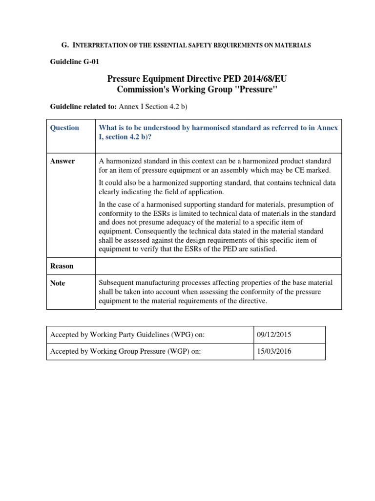 PED 2014/68/EU Material Guidelines | PDF | Specification (Technical Standard) | Welding