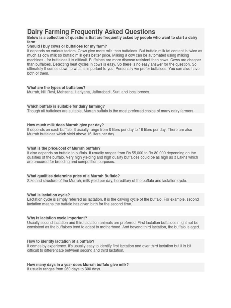 Dairy Farming Frequently Asked Questions | PDF | Dairy Farming | Dairy ...