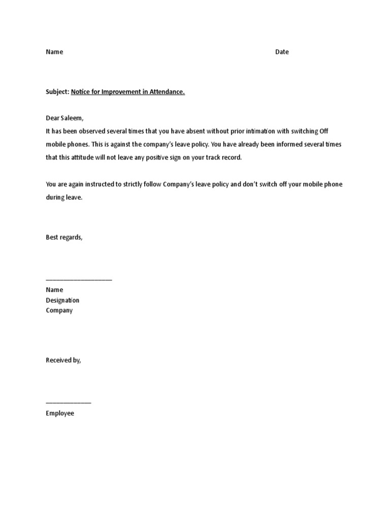 Attendance Improvement Letter1 | PDF