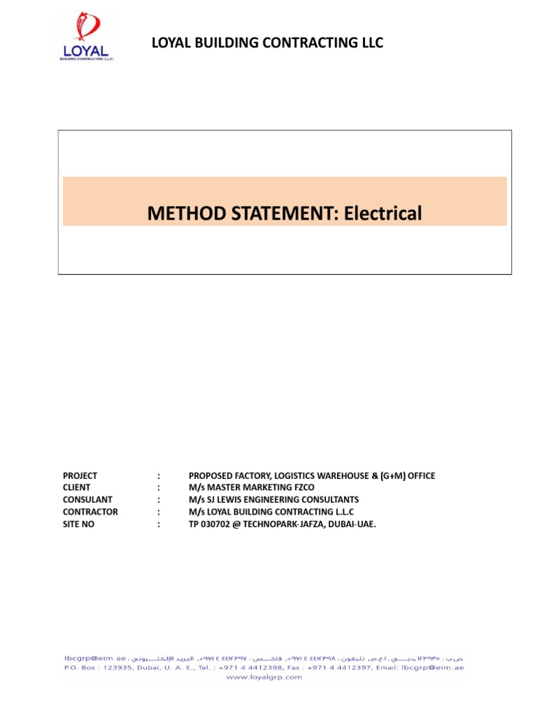 METHOD STATEMENT: Electrical: Loyal Building Contracting LLC | PDF ...