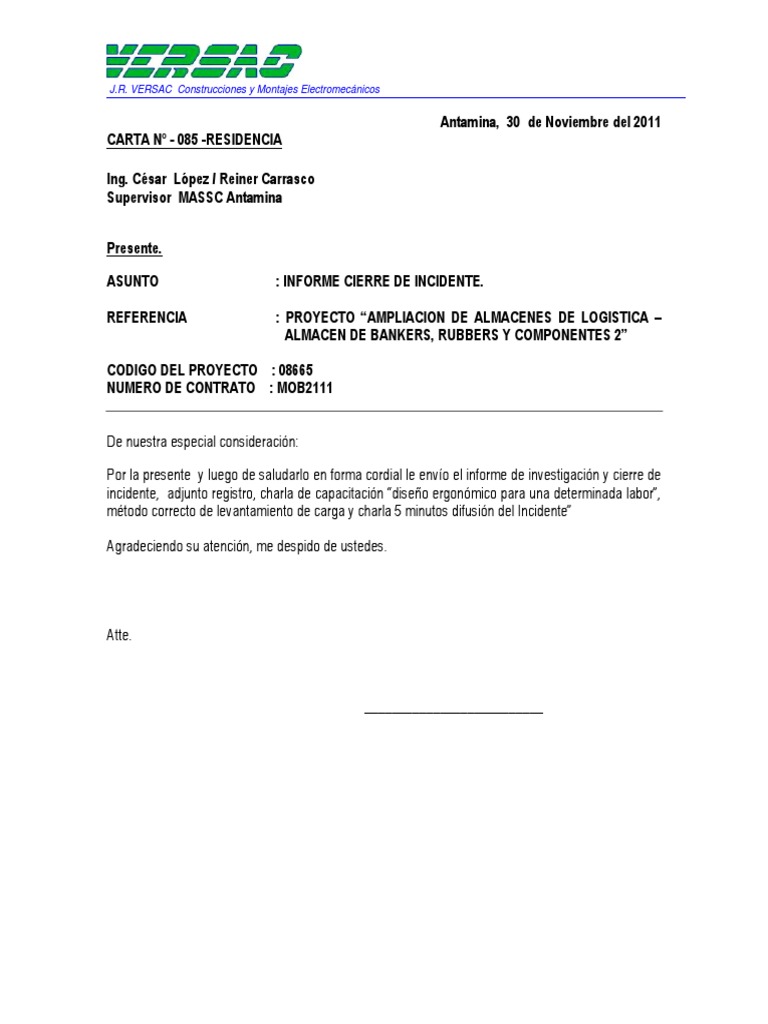 Modelo de Carta Seguridad | PDF