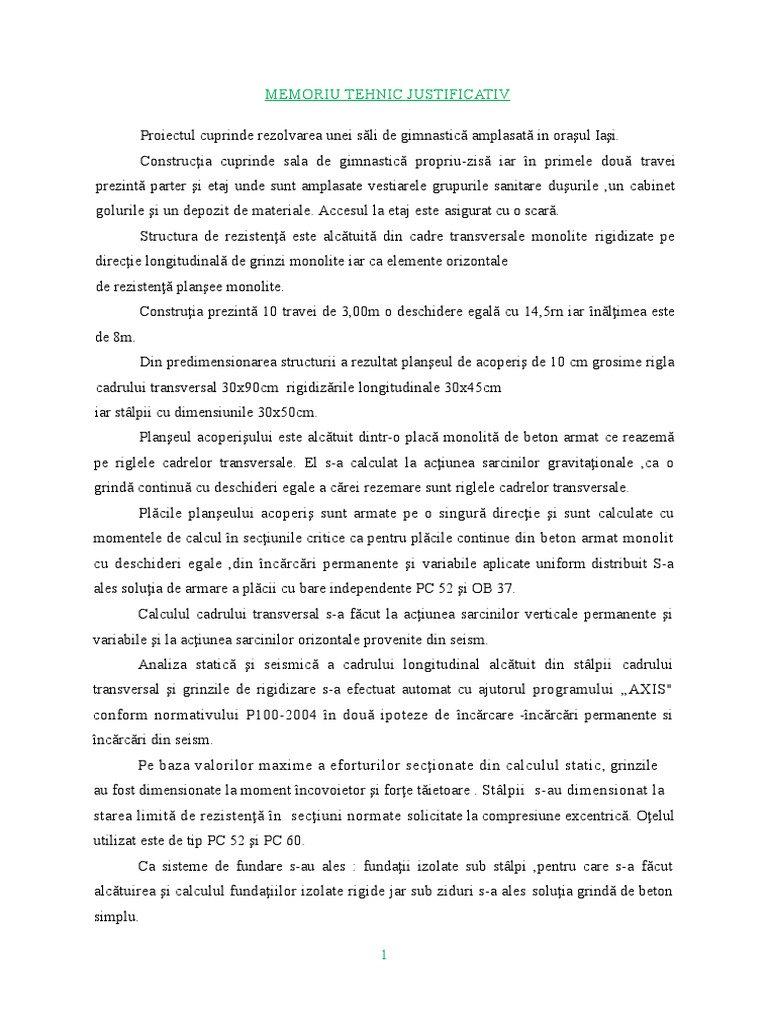 Memoriu Tehnic Justificativ | PDF