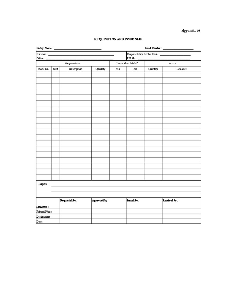 Requisition and Issue Slip Form | PDF